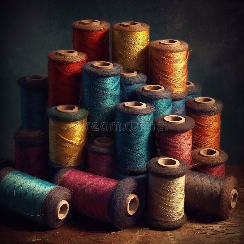 Sewing Threads of Different Colors on a Dark Background Close-up Stock ...