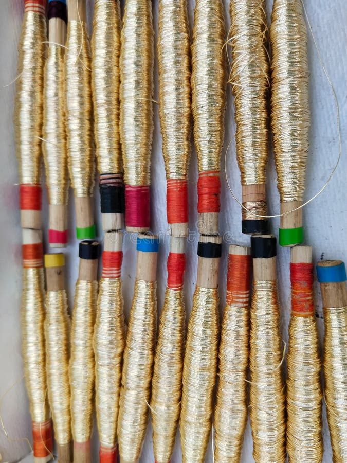 Sewing Threads Golden Color Closeup Stock Photo - Image of water, muga ...