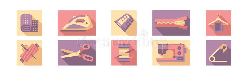 Sewing Tool and Equipment Icons for Needlework Vector Set Stock Vector ...