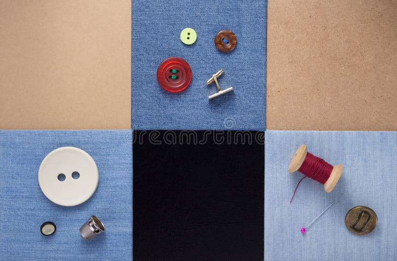 Sewing Tools and Accessories on Jeans Background Stock Photo - Image of ...