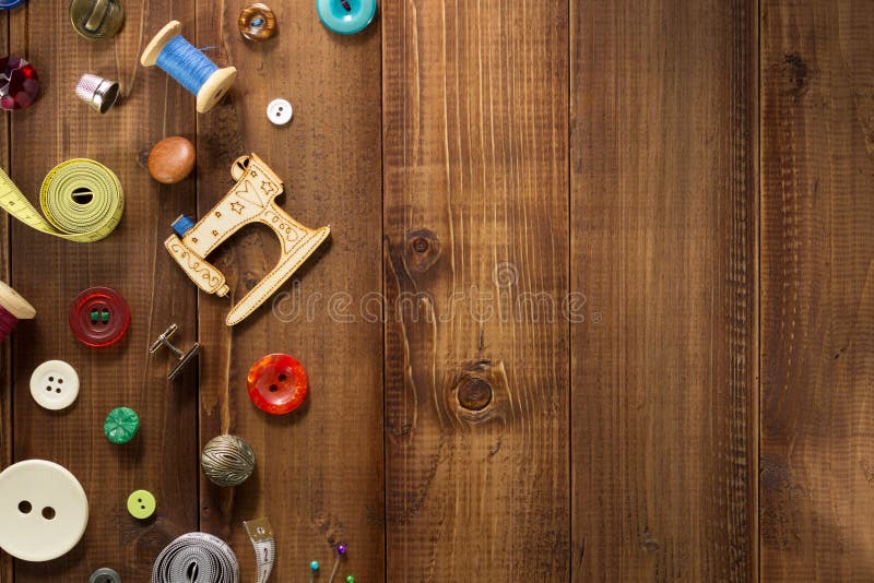 Sewing Tools and Accessories on Wood Stock Image - Image of sewing ...