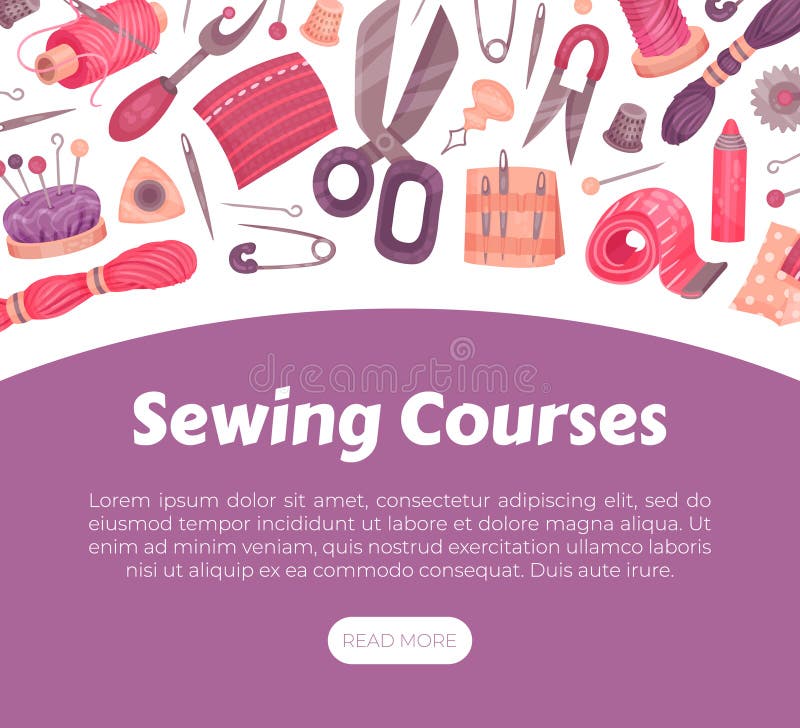 Sewing Tools Banner Design with Handcraft Equipment Vector Template ...