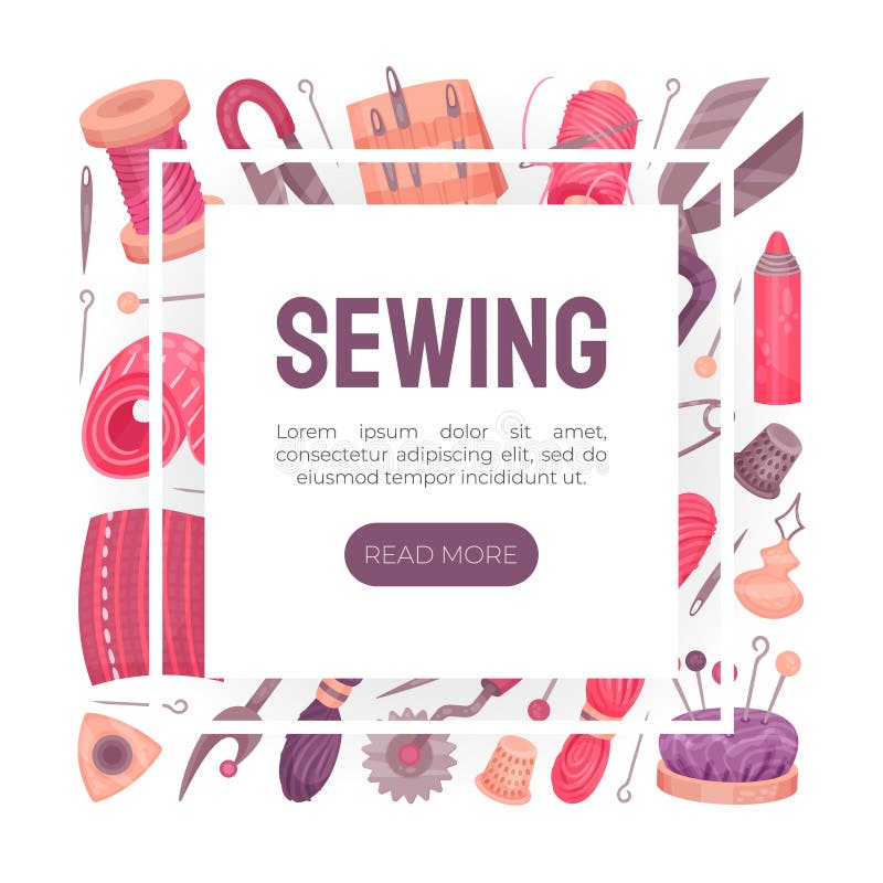 Sewing Tools Banner Design with Handcraft Equipment Vector Template ...