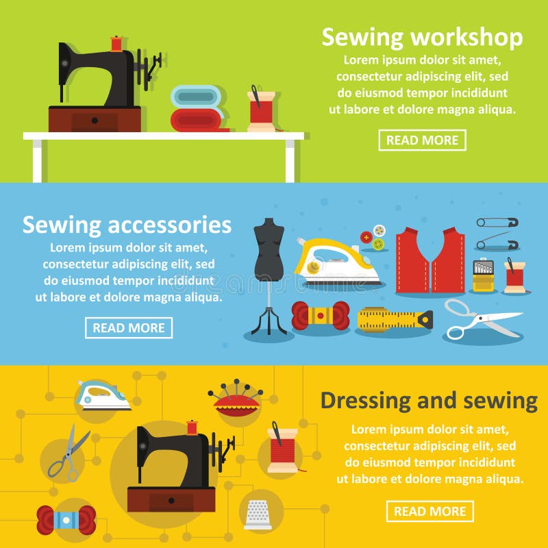 Sewing Tools Banner Horizontal Set, Flat Style Stock Vector ...