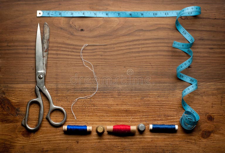 Sewing Tools and Colored Tape/Sewing Kit Stock Image - Image of ...