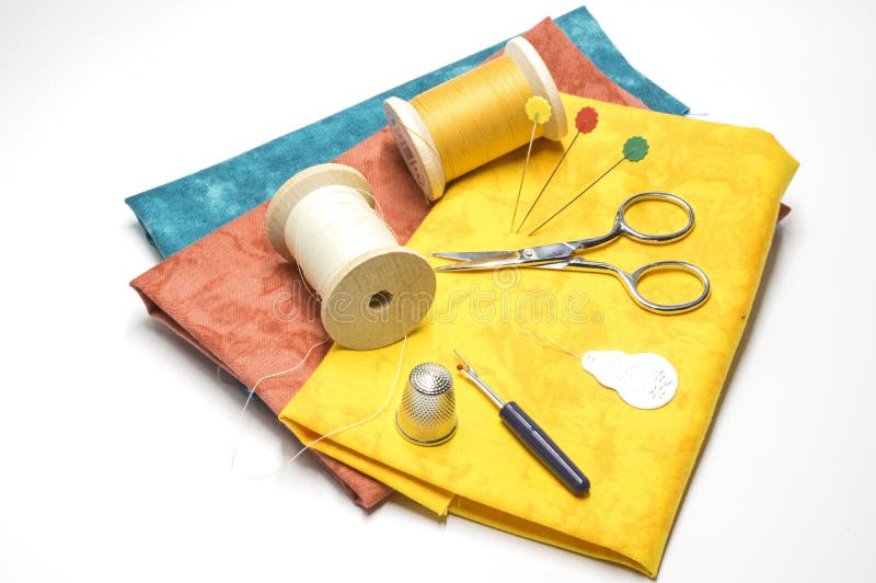 Sewing tools and fabrics stock photo. Image of dressmaking - 76341802