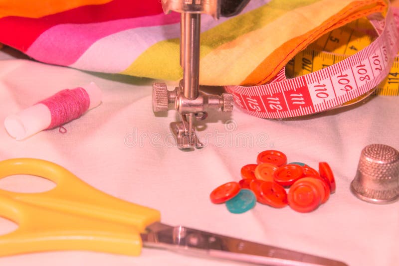 Sewing Tools and Sewing Kit. Thread, Needles and Cloth Stock Photo ...