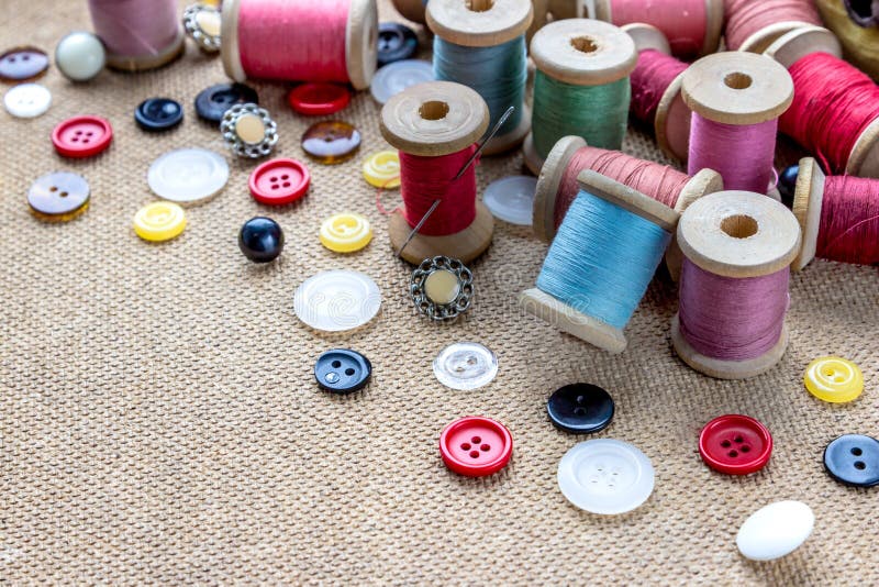 Sewing Tools Many Different Colorful Thread, Needle, Many Different ...