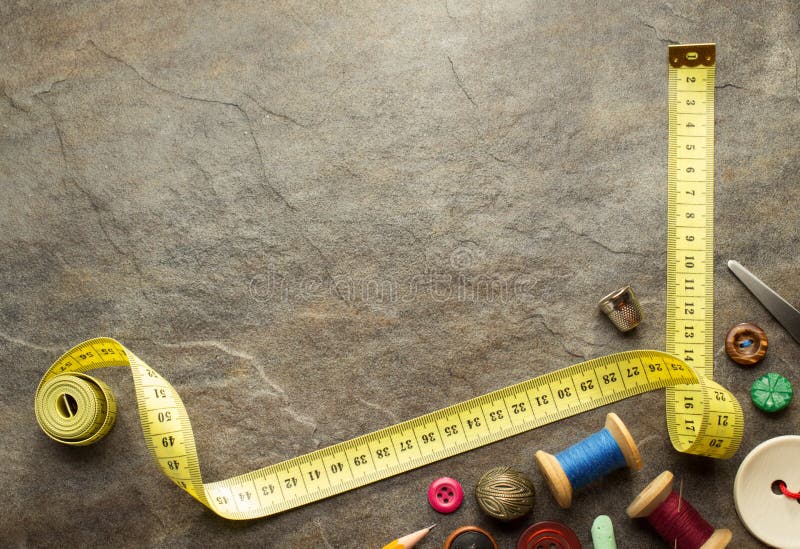 Sewing Tools and Measuring Tape on Table Stock Photo - Image of ...