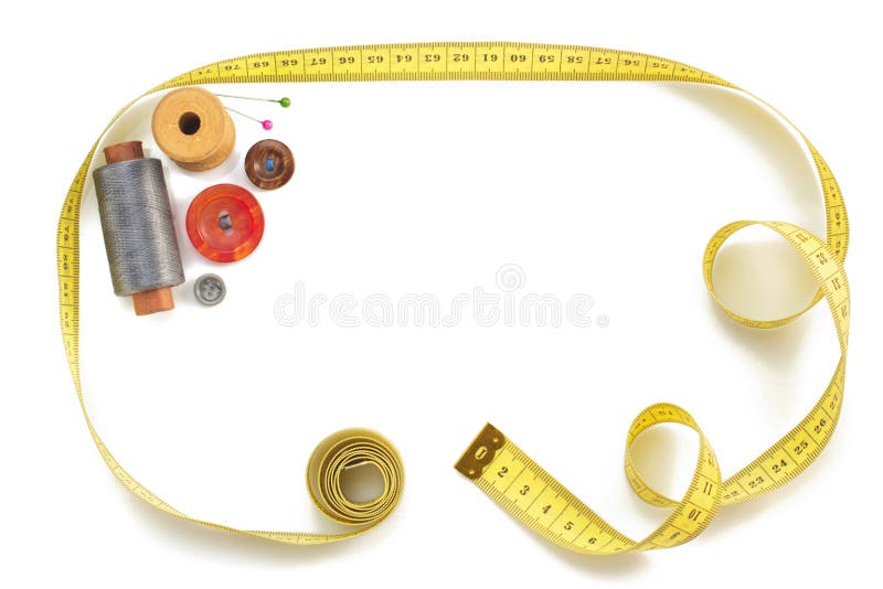 Sewing Tools and Measuring Tape on White Stock Photo - Image of ...
