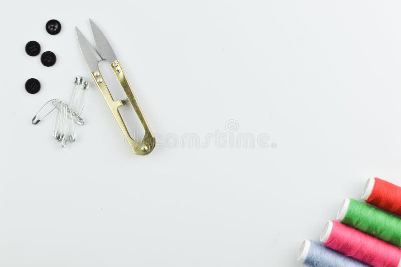 The Sewing Tools Over White Background with Copy Space Stock Photo ...
