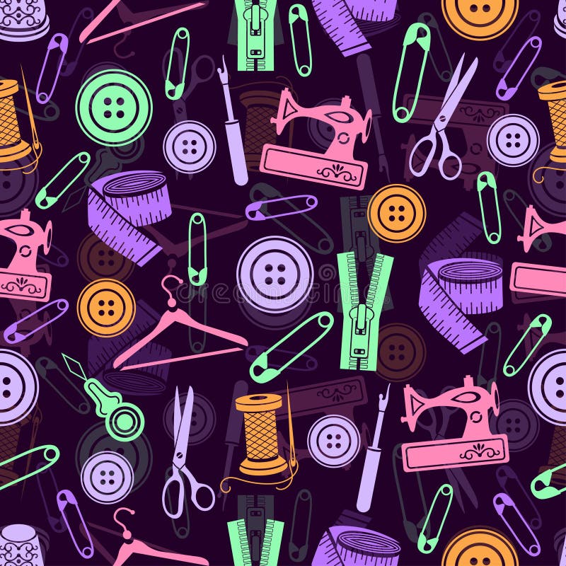 Sewing Seamless Background With Banner Stock Vector Illustration Of
