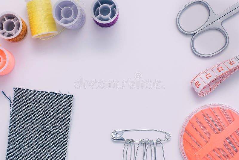 Sewing Tools, a Set of Colored Threads Stock Photo - Image of lilac ...