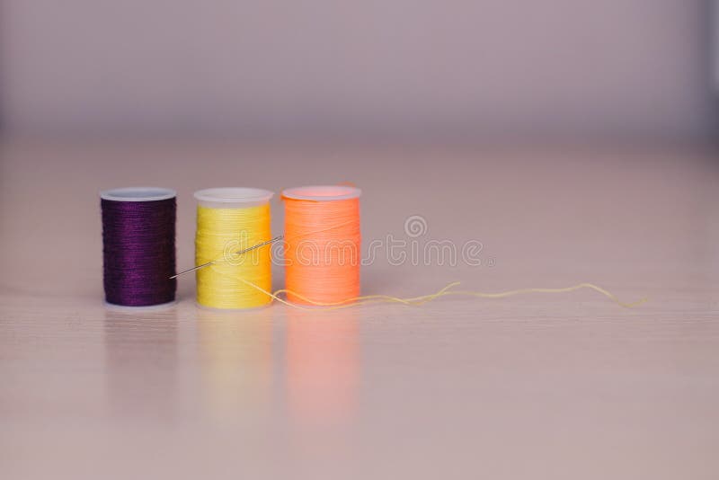 Sewing Tools, a Set of Colored Threads Stock Photo - Image of lilac ...