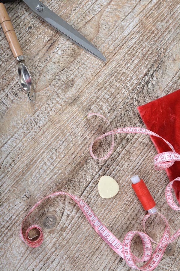 Sewing Tools and Sewing Supplies Accessories Sewing on Wooden Table ...
