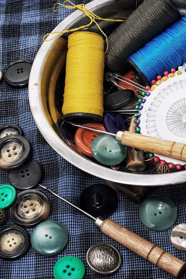 Sewing Tools and Samples Textile Fabric Stock Photo - Image of thread ...
