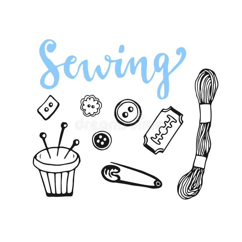 Sewing Tools. Vector Icon. Hand Drawn Print. Sketch Design. Stock ...