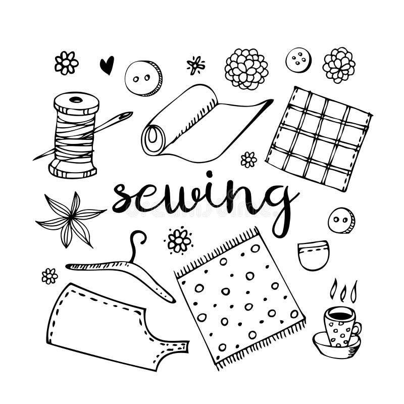 Sewing Set. Hand-drawn Cartoon Tools. Doodle Drawing. Stock Vector ...
