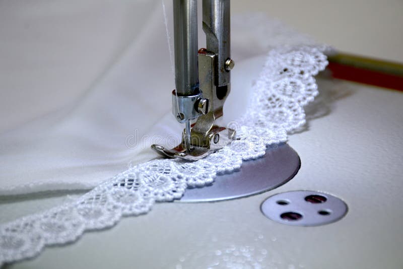 Sewing Stitching Lace on a Sewing Machine. Small Business Concept Stock ...