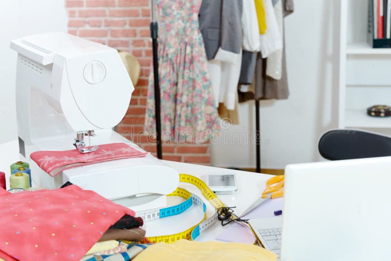 Sewing Workshop, Cloth, Sewing Machine, Patterns Stock Photo - Image of ...