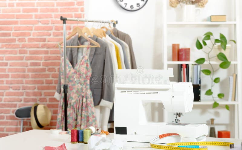 Sewing Workshop, Cloth, Sewing Machine, Patterns Stock Photo - Image of ...