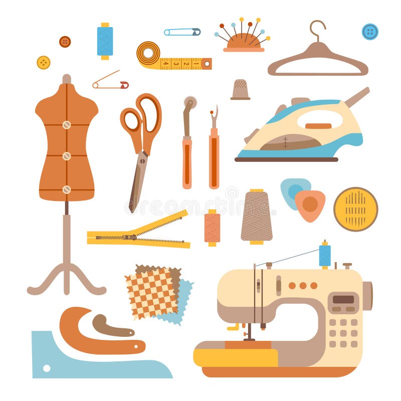Sewing Equipment Colorful Cartoon Style Concept. Clothing Repair Vector ...