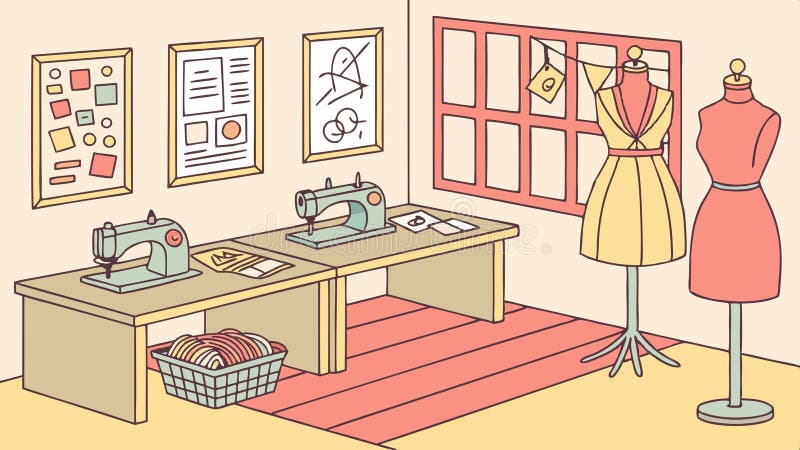 Sewing Workshop Interior, Craft and Tailoring Studio Illustration ...