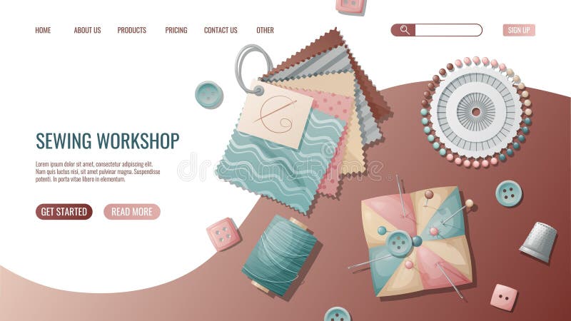 Sewing Workshop Landing Page or Web Banner Template. Hand Drawn ...