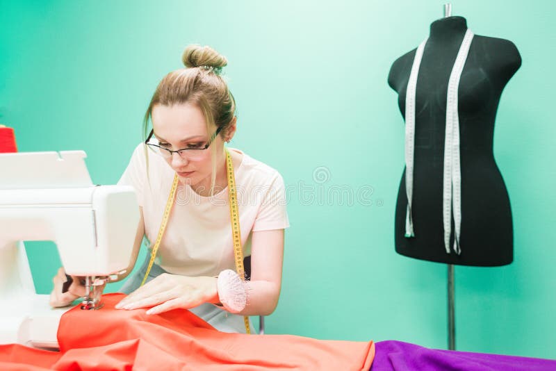 Sewing Workshop. Seamstress at Work Stock Image - Image of dress ...