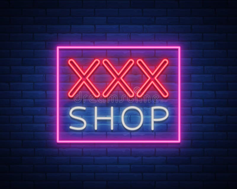 Sex Shop Neon Sign Adults Store Banner Vector Illustration Stock