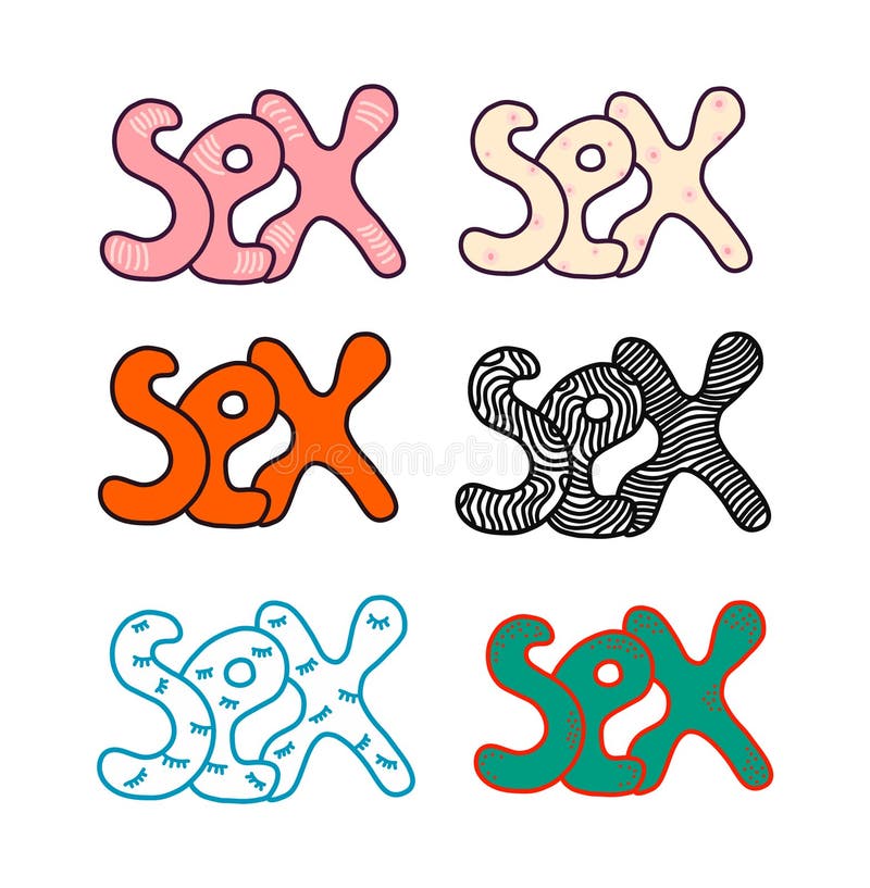 Sex Set Of Six Words Hand Drawn In Cartoon Style Stock Vector