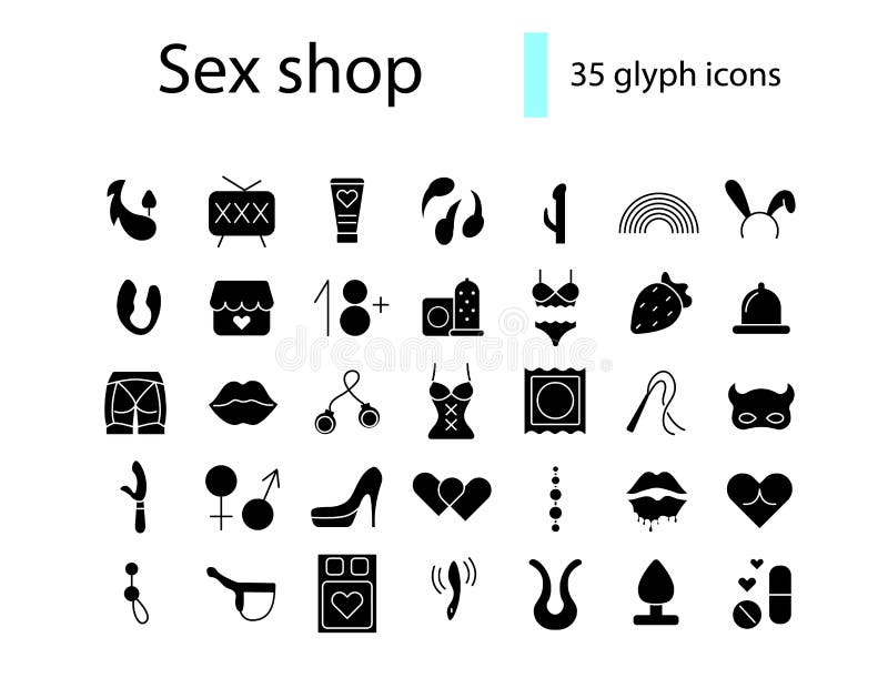 Sex Shop Glyph Icons Set Adult Toys Black Filled Symbols Collection