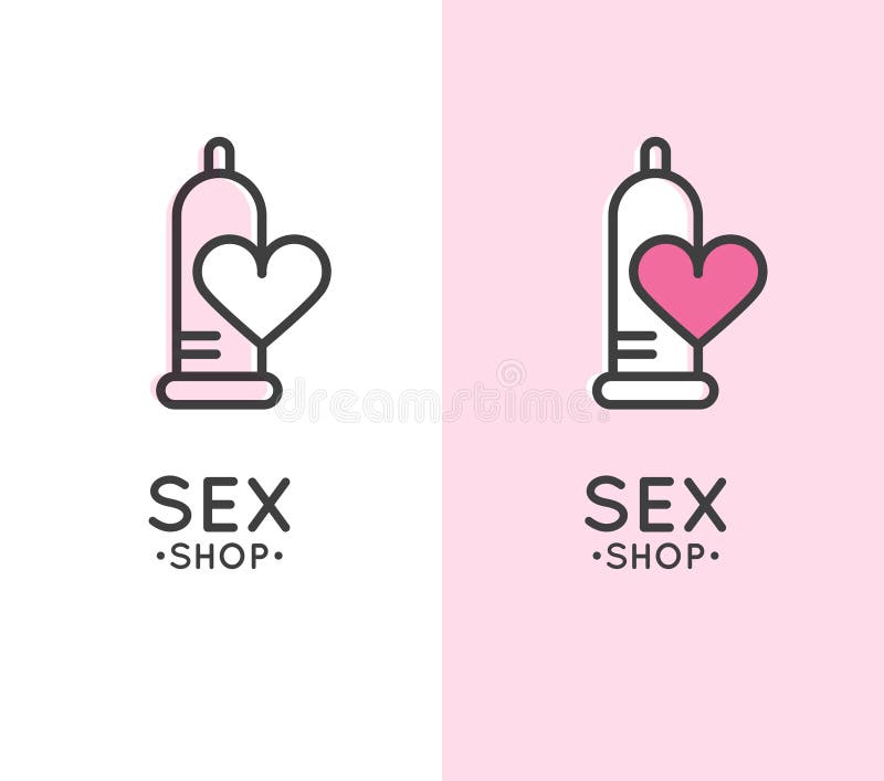 Sex Shop Logo With Condom And Heart Stock Vector Illustration Of
