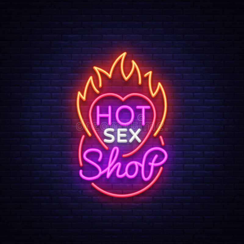 Sex Shop Logo In Neon Style Design Pattern Hot Sex Shop Neon Sign