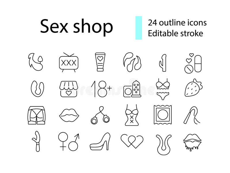 Sex Shop Products Outline Icons Set Adult Toys Sexual Accessory