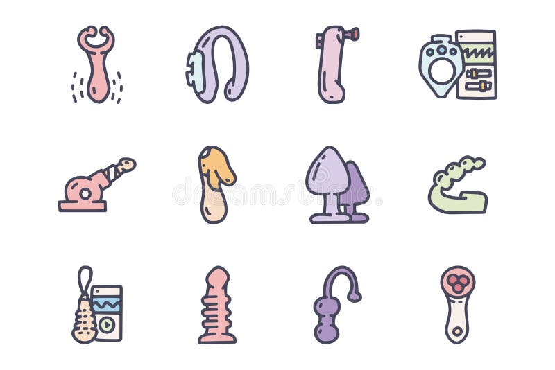Sex Toy Color Vector Doodle Simple Icon Set Stock Vector Illustration Of Foreplay Sexual