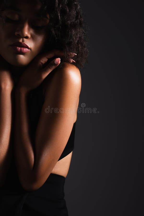 African American Woman With Closed Stock Image Image Of Silk Dark