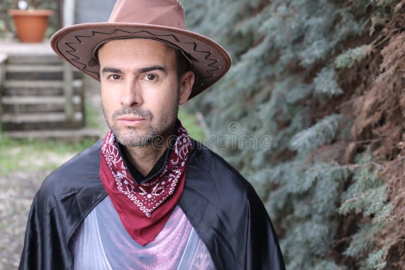 American Bandit Wearing Leather Hat Stock Photo - Image of midwest ...
