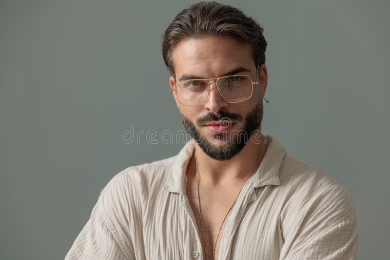 Bearded Guy with Glasses Looking Forward and Posing Stock Image - Image ...
