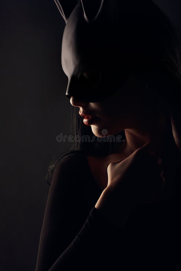 Sexy, Beautiful, Charming, Woamn in Black Rabbit Mask and Elegant Dress ...