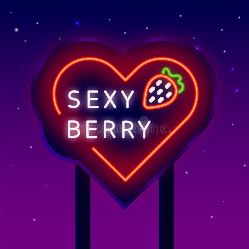 Berry Shop Neon Street Billboard Night Bright Sign Intimate Items Sex Shop Logo Isolated