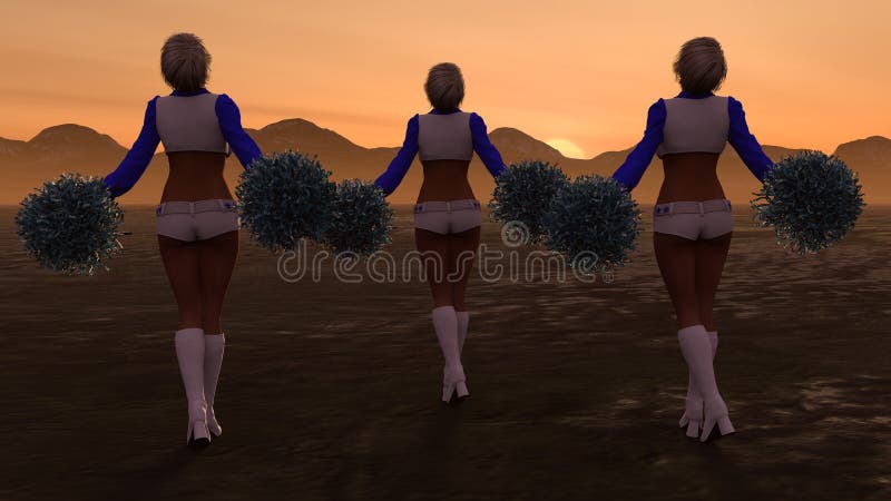Cheerleaders at sunset stock illustration. Illustration of cheering ...