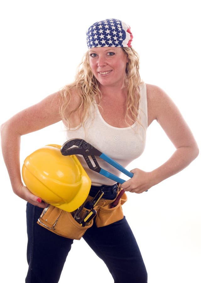 Contractor Construction Lady with Tools Stock Image - Image of bandana ...