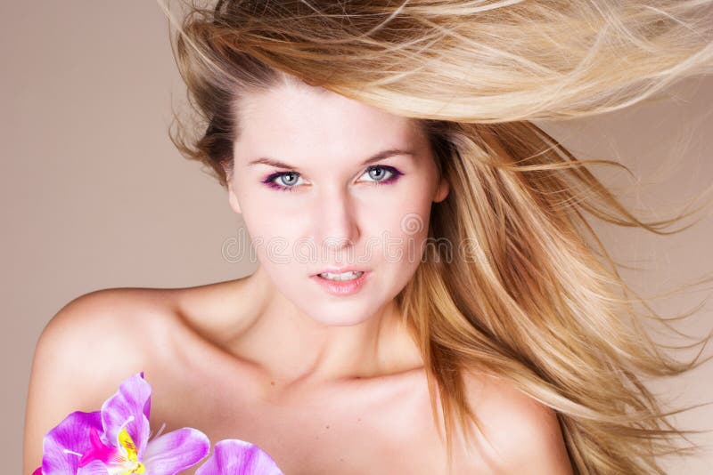 Cute Girl with Long Flying Hair Stock Photo - Image of adult, hairstyle ...