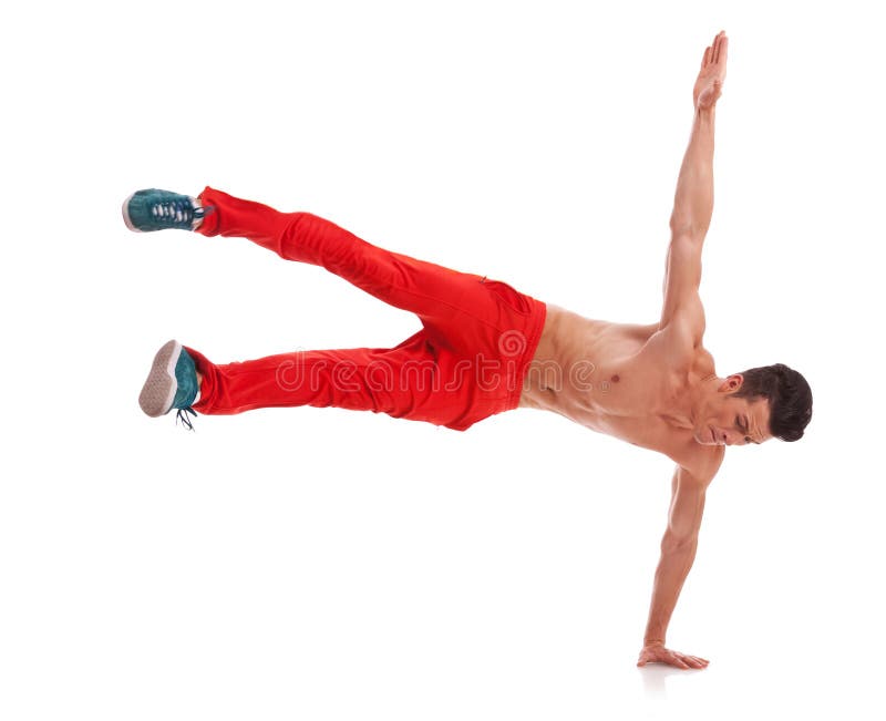 Dancer standing on one hand, Young dancer standing on one hand. Holding ...