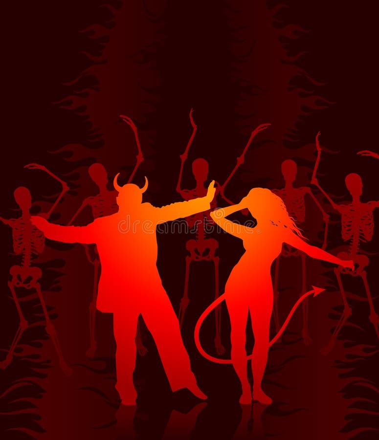 Devil Couple with Skeletons Stock Illustration - Illustration of orange ...
