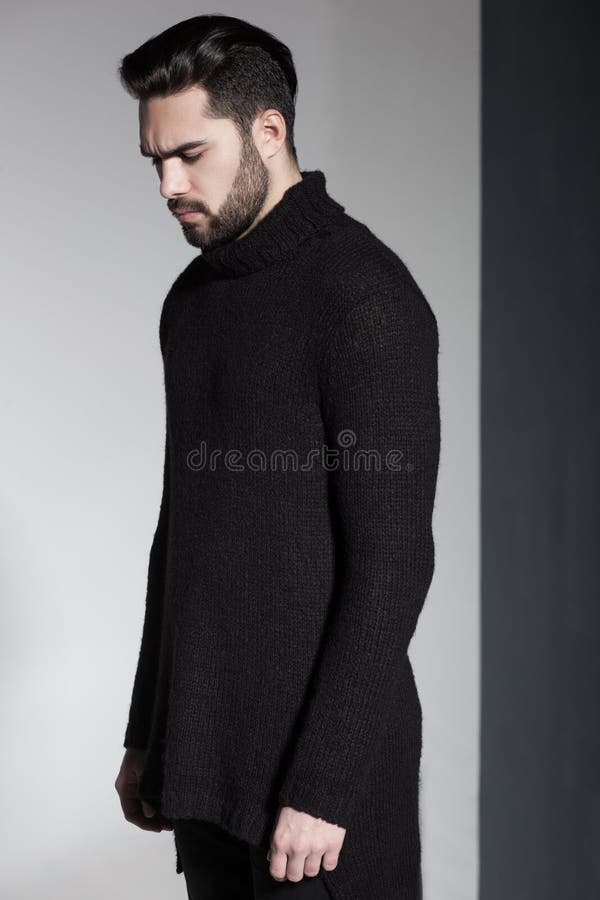 Fashion Man Model Dressed Casual Posing Dramatic in the Studio Stock ...
