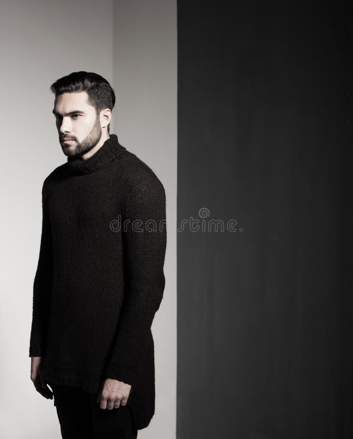 Fashion Man Model Dressed Casual Posing Dramatic in the Studio Stock ...