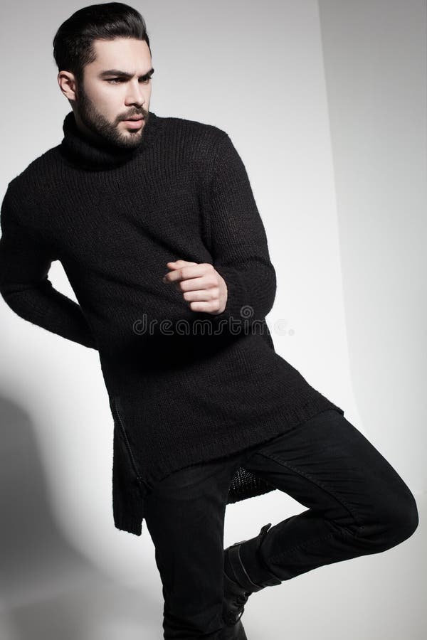 Fashion Man Model Dressed Casual Posing Dramatic in the Studio Stock ...