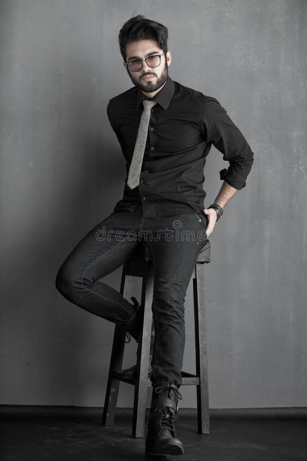 Fashion Man Model Dressed Casual Posing Dramatic in the Stu Stock Photo ...